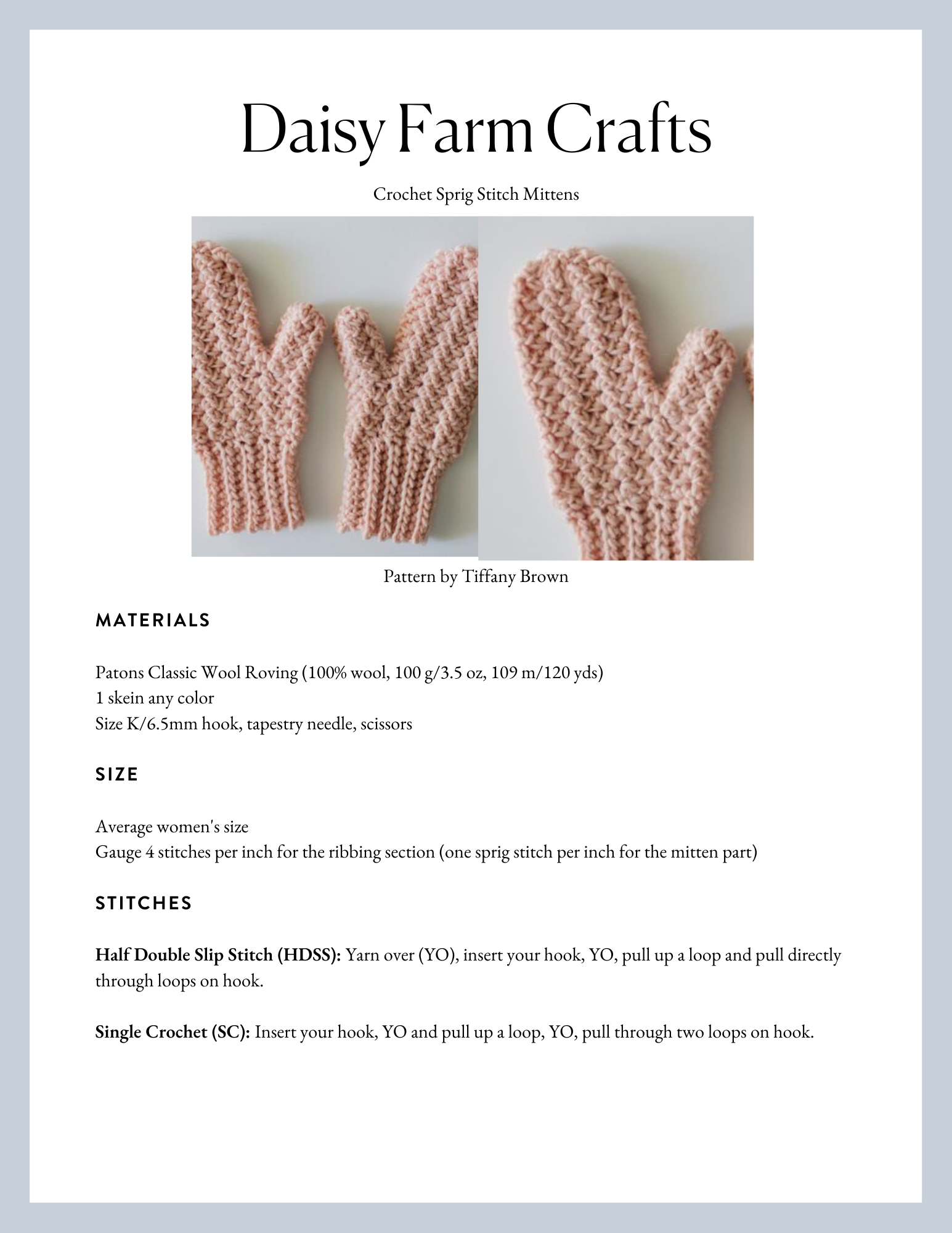 Crochet Sprig Stitch Mittens - Daisy Farm Crafts