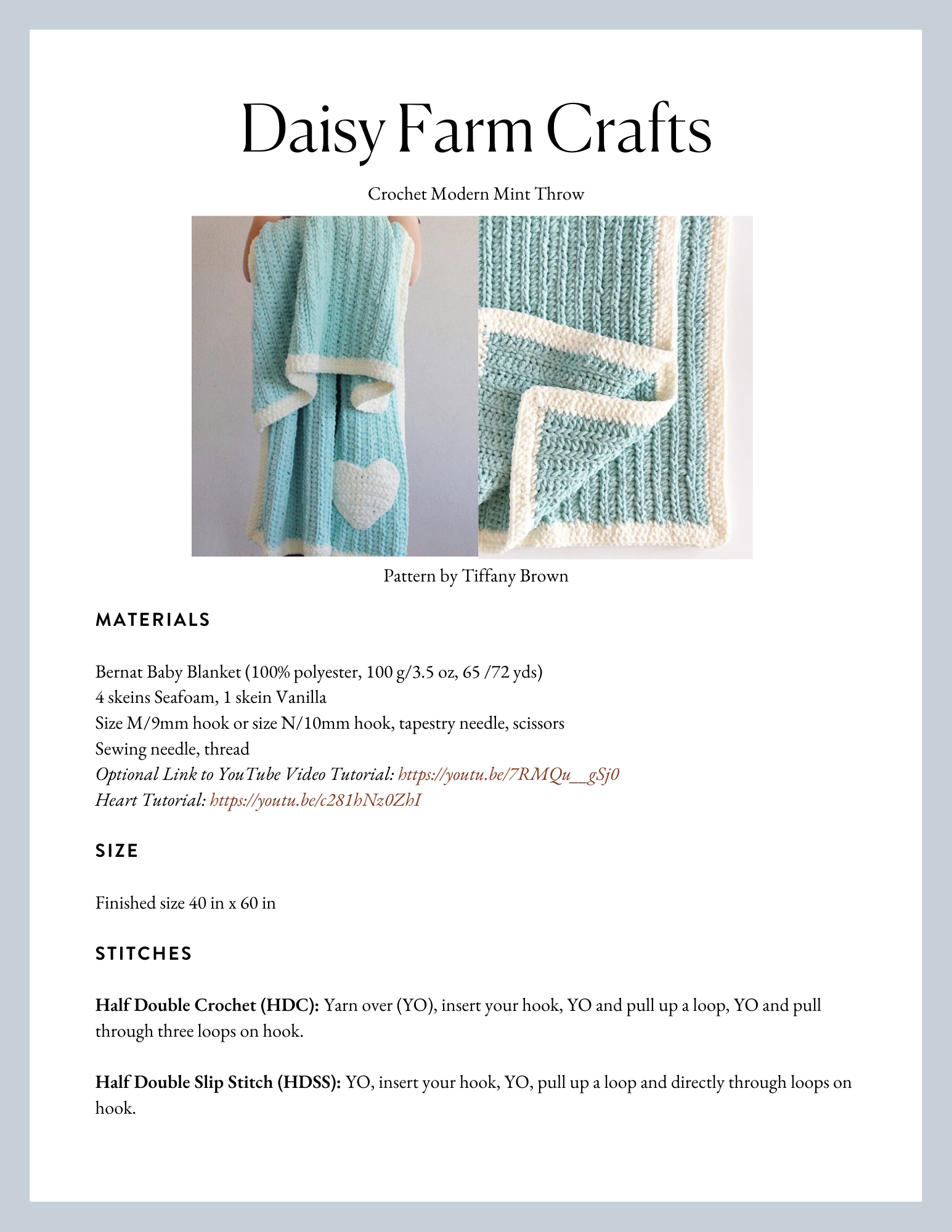 Crochet Modern Mint Throw - Daisy Farm Crafts