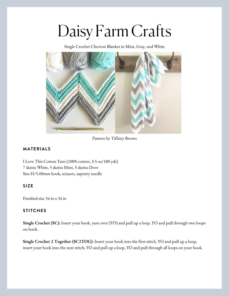 Single Crochet Chevron Blanket in Mint, Gray, and White - Daisy Farm Crafts
