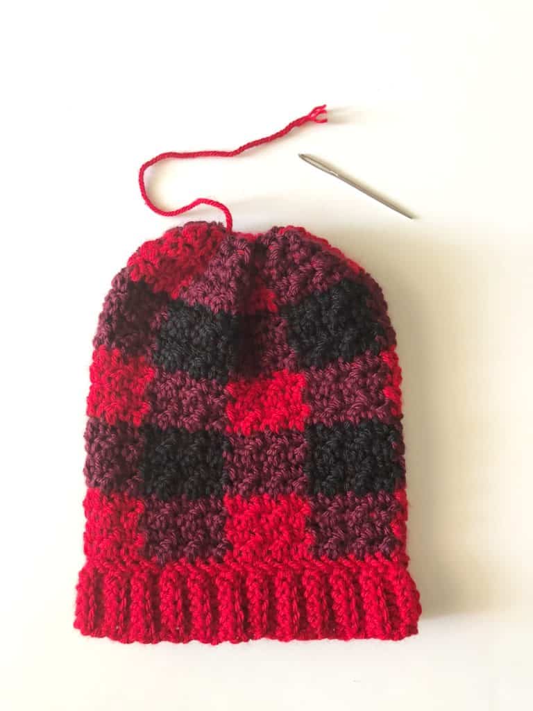 Red Buffalo Check Crochet Hat - Daisy Farm Crafts