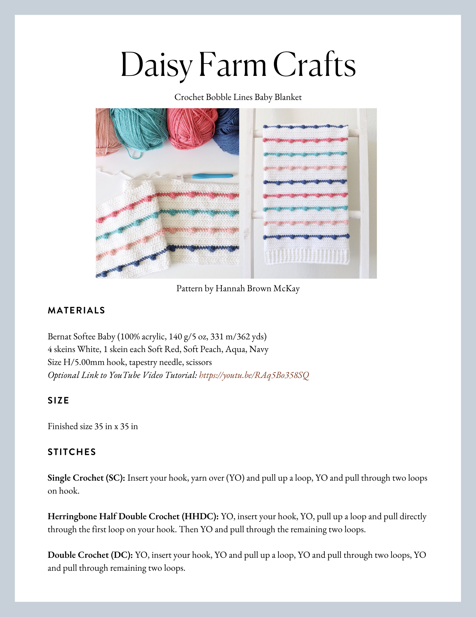 Crochet Bobble Lines Baby Blanket - Daisy Farm Crafts