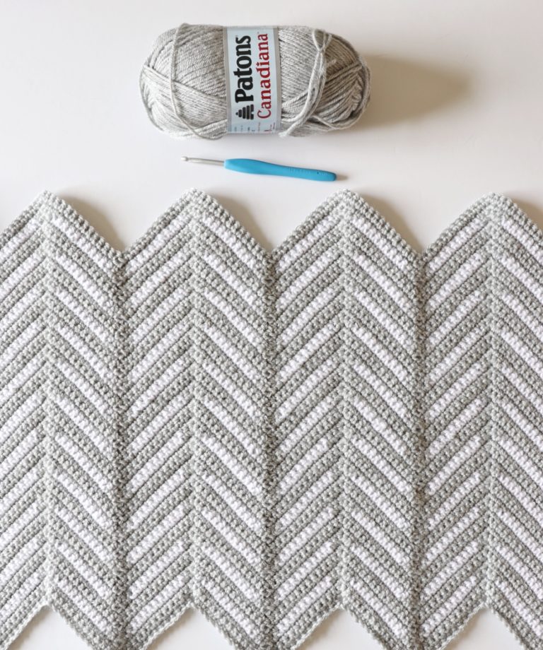 Crochet Chevron Blanket in Mint, Dove and White - Daisy Farm Crafts