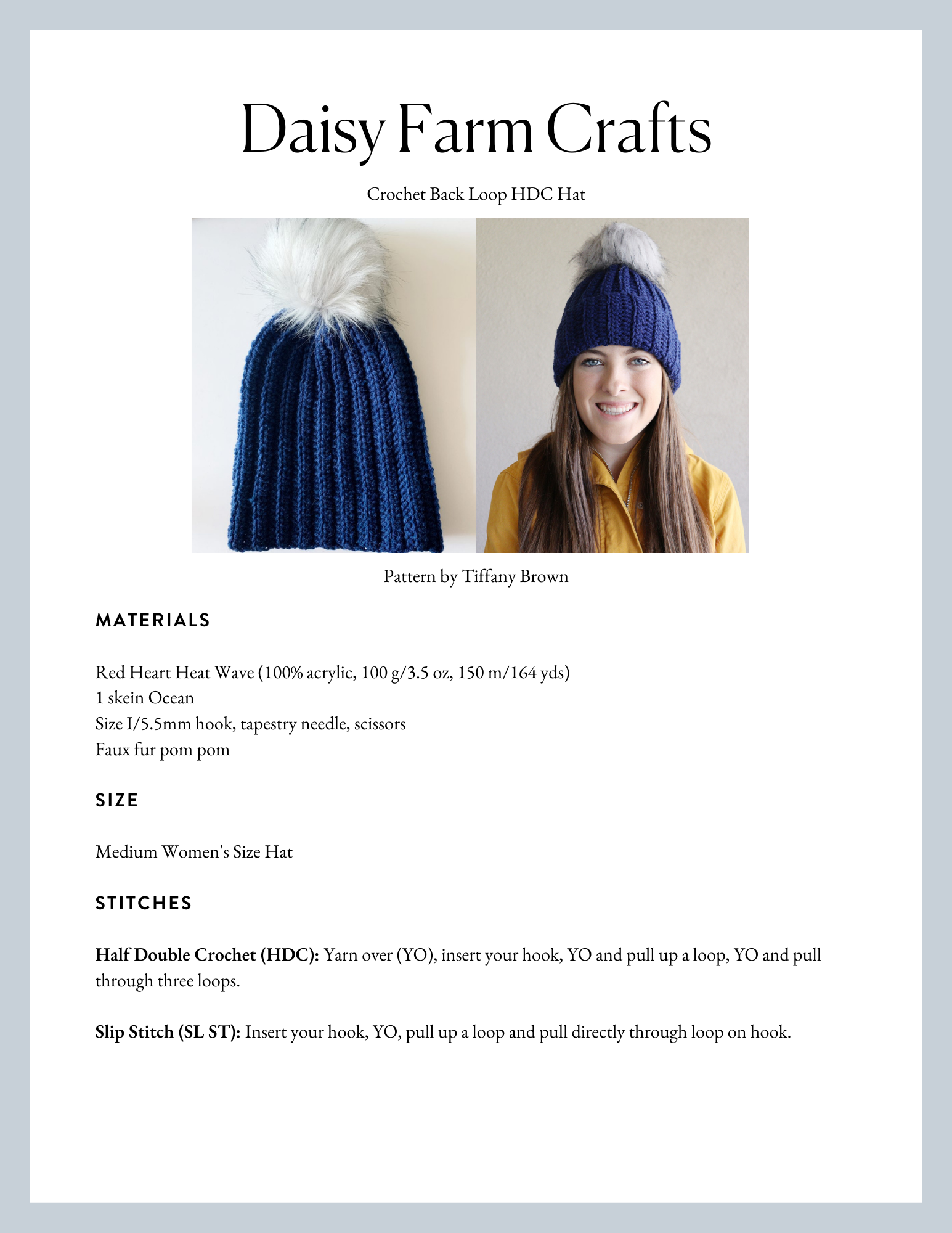 Crochet Back Loop HDC Hat - Daisy Farm Crafts
