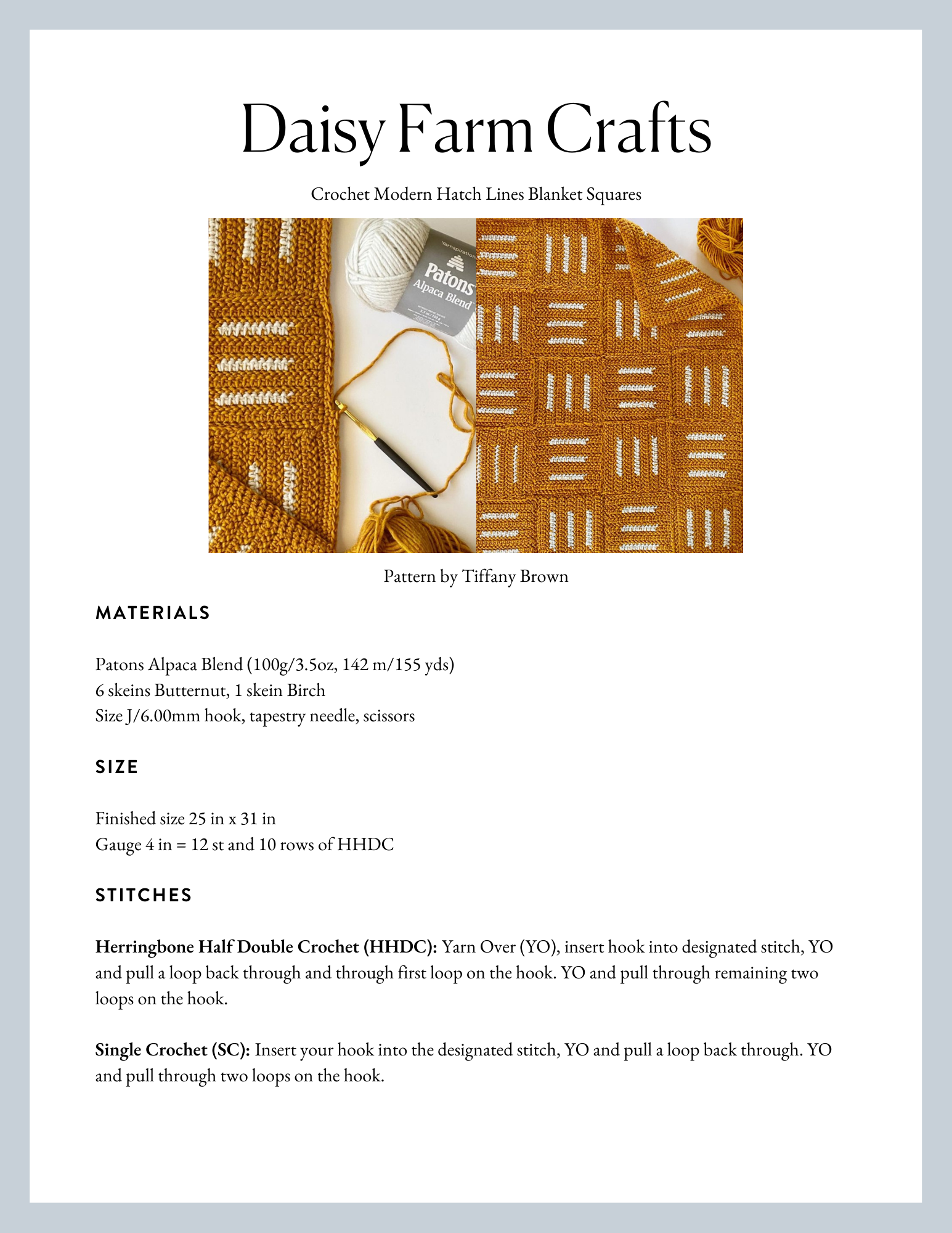 Crochet Modern Hatch Lines Blanket Squares - Daisy Farm Crafts