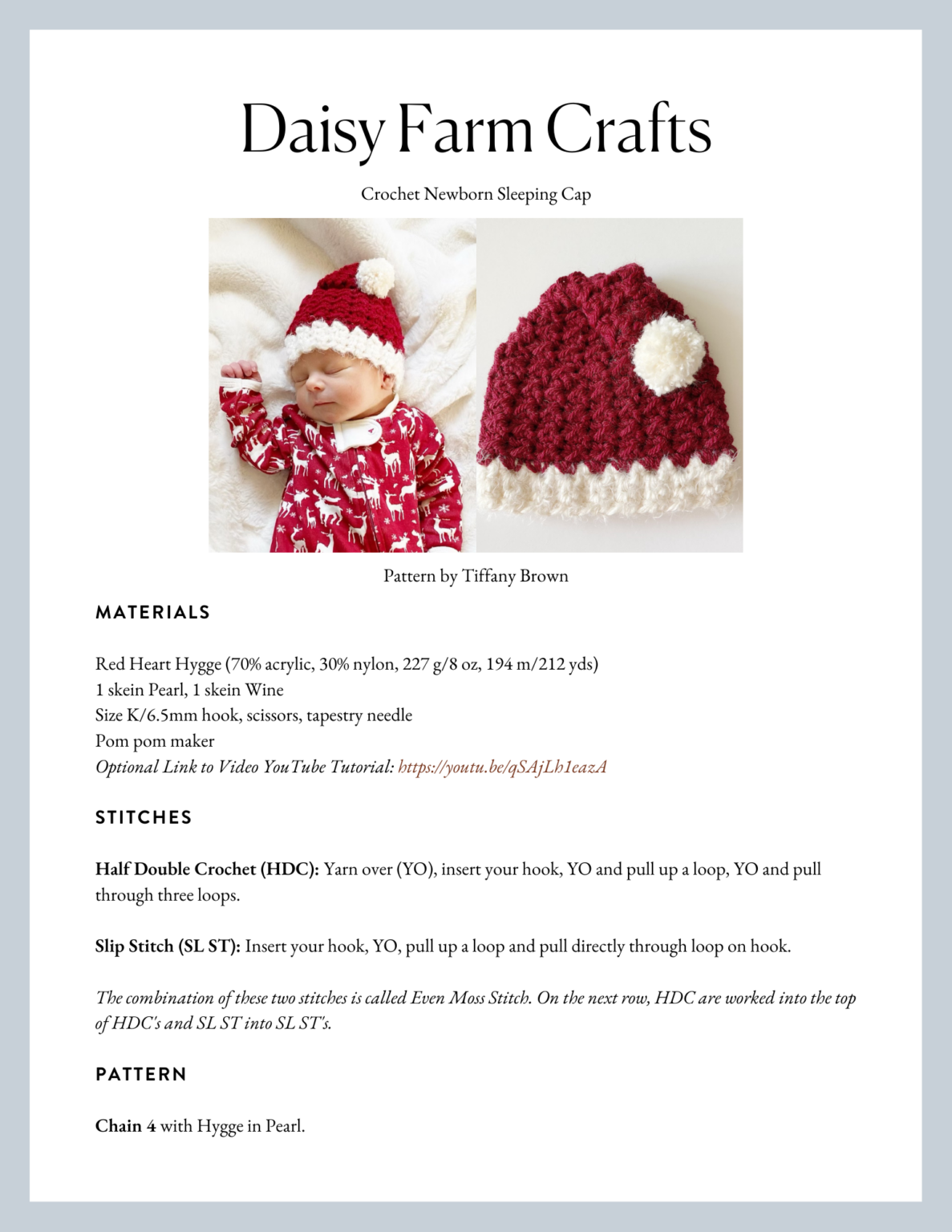 Crochet Newborn Sleeping Cap - Daisy Farm Crafts
