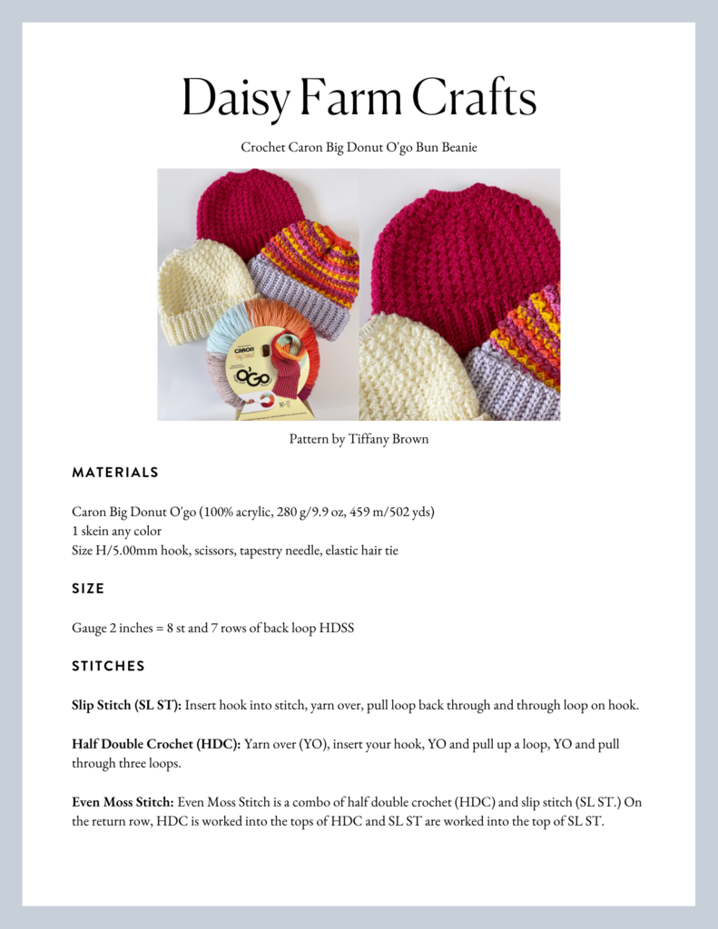 Crochet Caron Big Donut O'go Bun Beanie - Daisy Farm Crafts