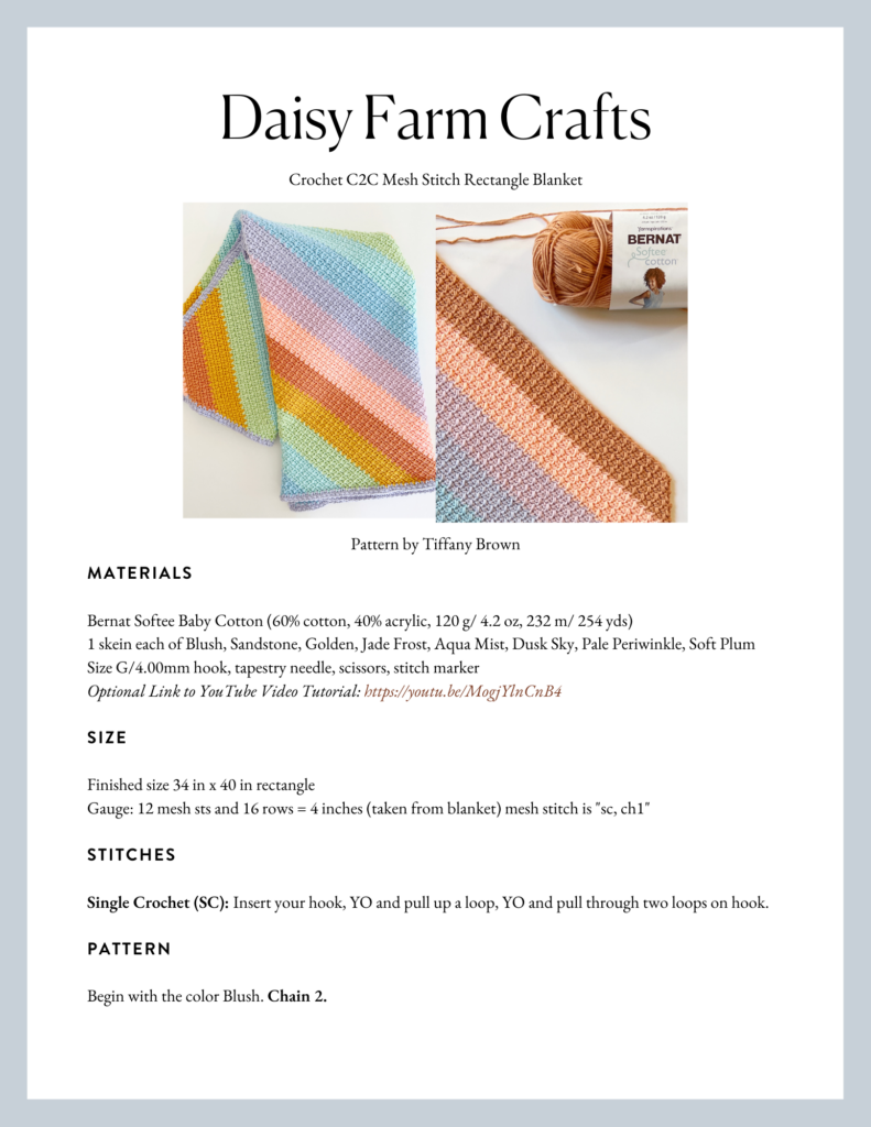 Crochet C2C Mesh Stitch Rectangle Blanket - Daisy Farm Crafts