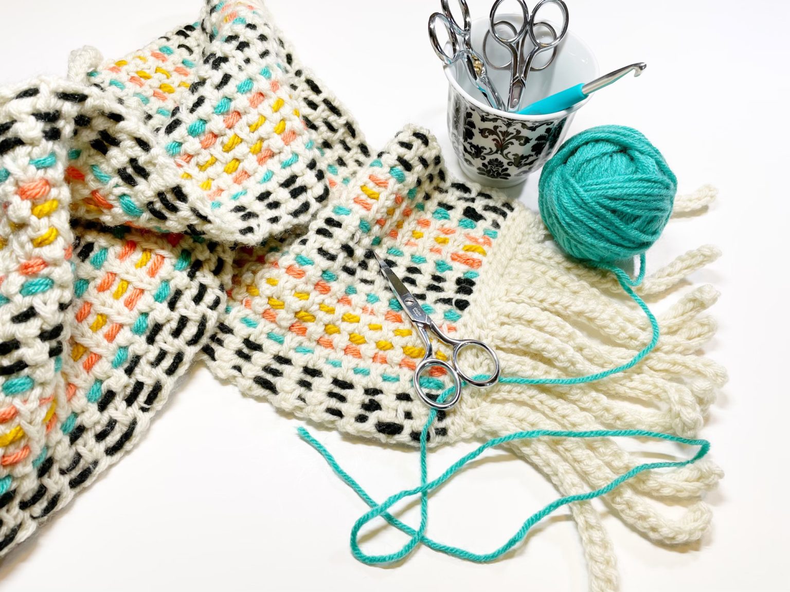 Woven Single Crochet Multi-Color Scarf - Daisy Farm Crafts