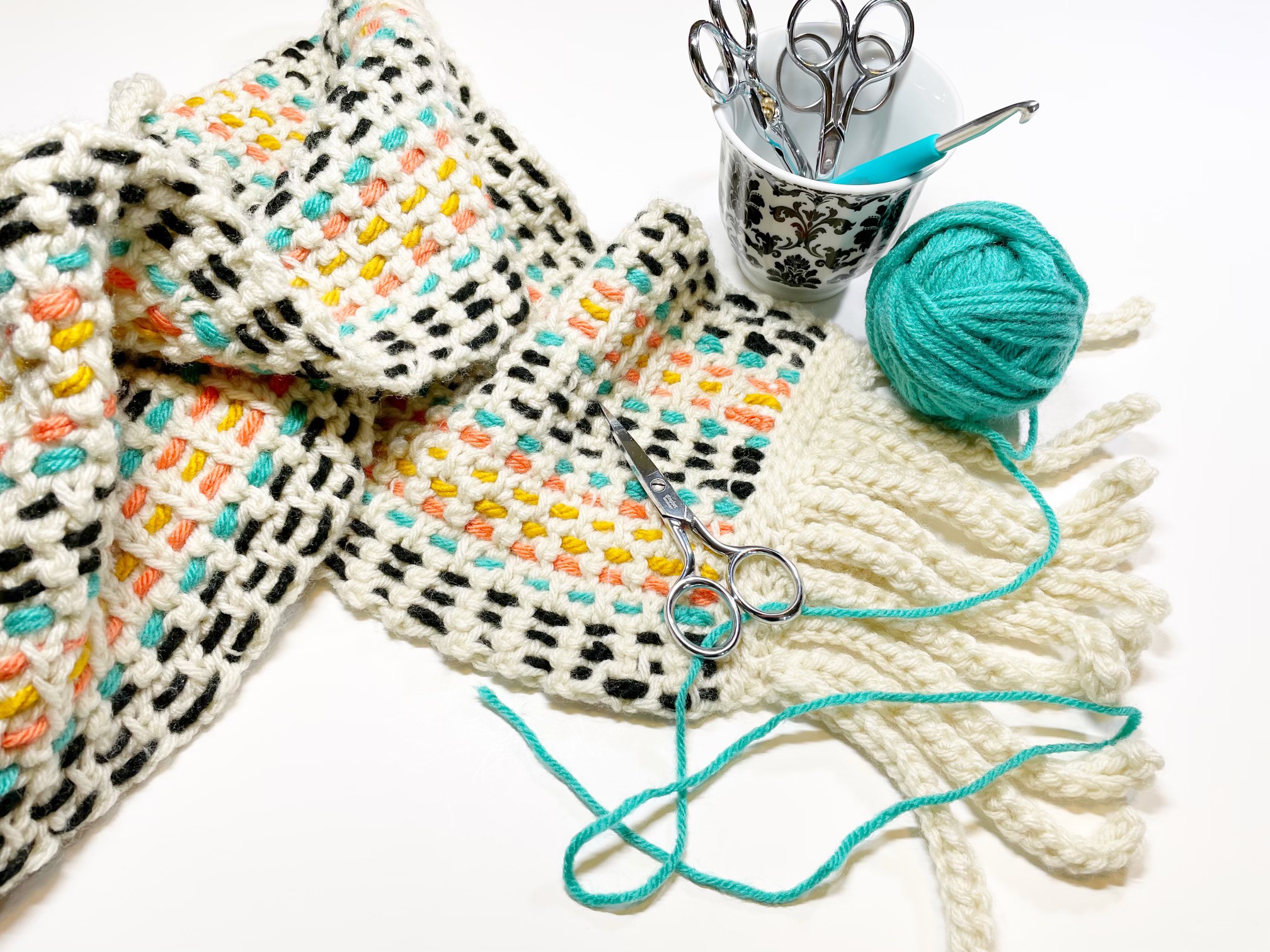 Woven Single Crochet Multi-Color Scarf - Daisy Farm Crafts