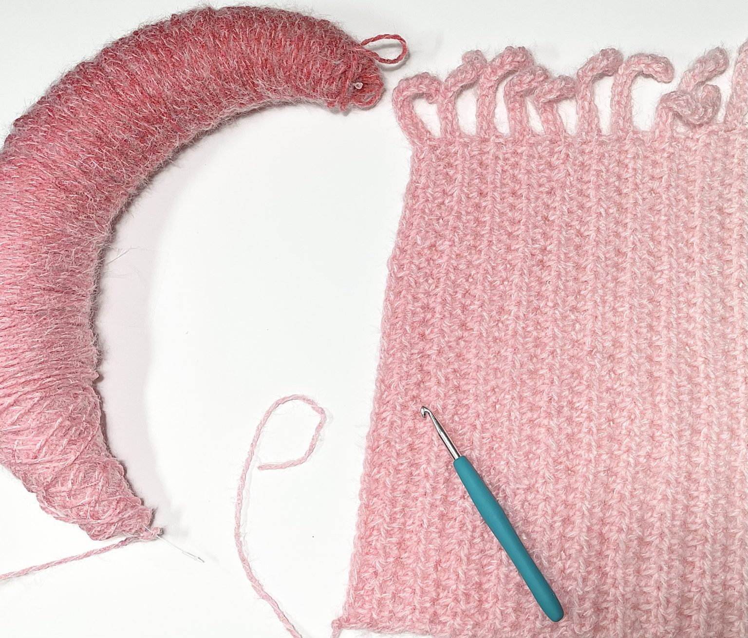 Crochet Caron O'Go Halo Rose Gold Hat and Scarf - Daisy Farm Crafts