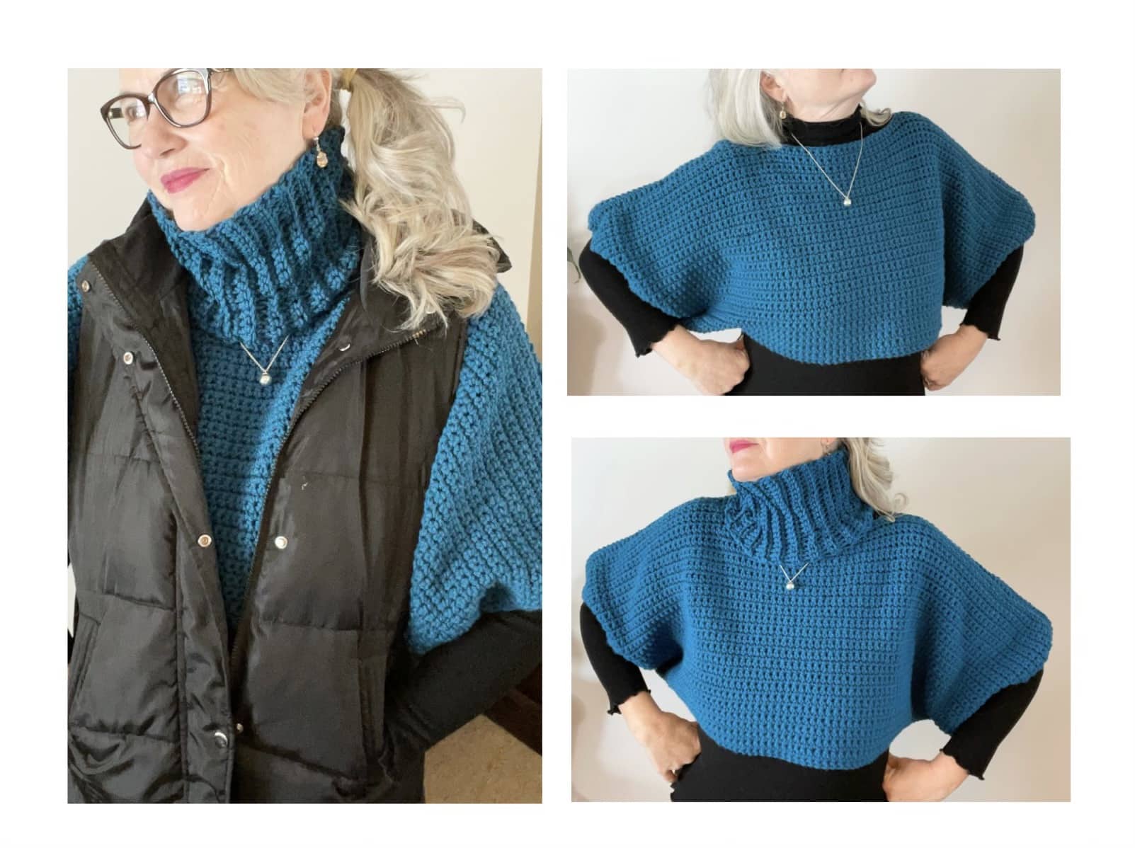 Easy Single Crochet Bubble Sleeve Crop Top with Removable Turtleneck ...