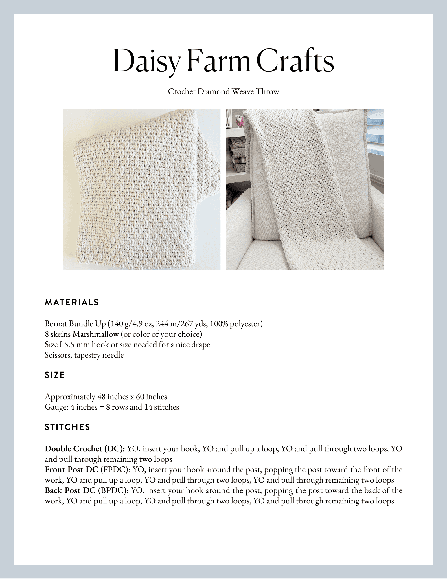 Crochet Diamond Weave Throw - Daisy Farm Crafts