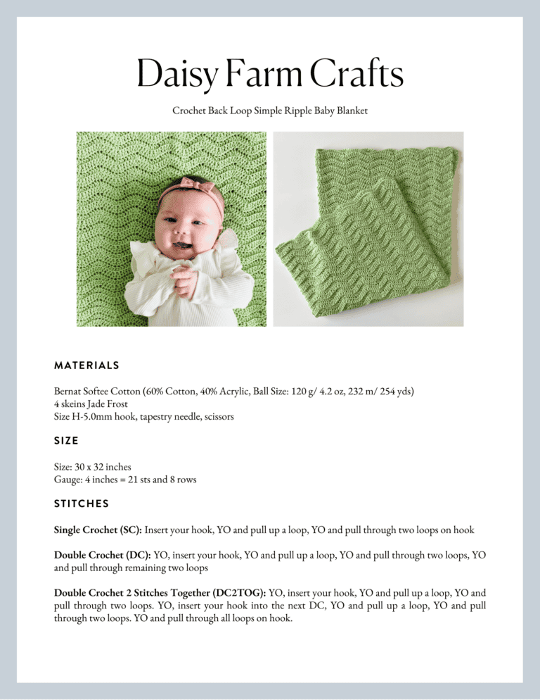 Crochet Back Loop Simple Ripple Baby Blanket - Daisy Farm Crafts