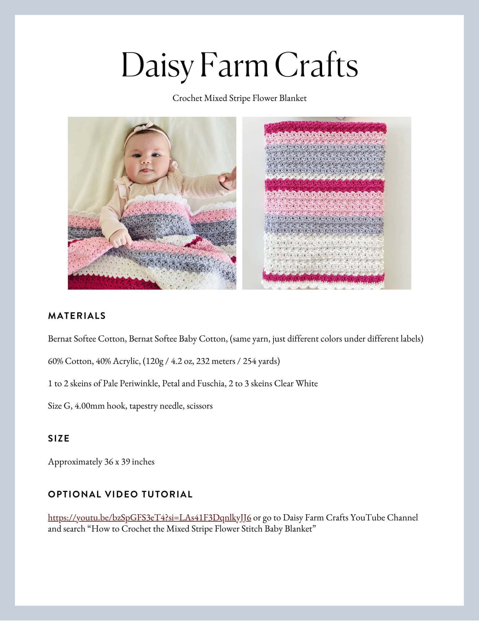 Crochet Mixed Stripe Flower Blanket - Daisy Farm Crafts