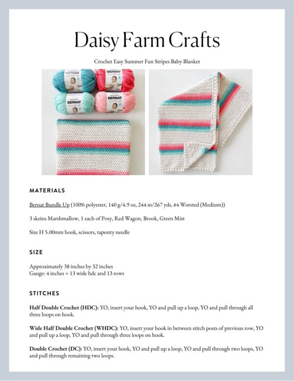 Crochet Easy Summer Fun Stripes Baby Blanket - Daisy Farm Crafts