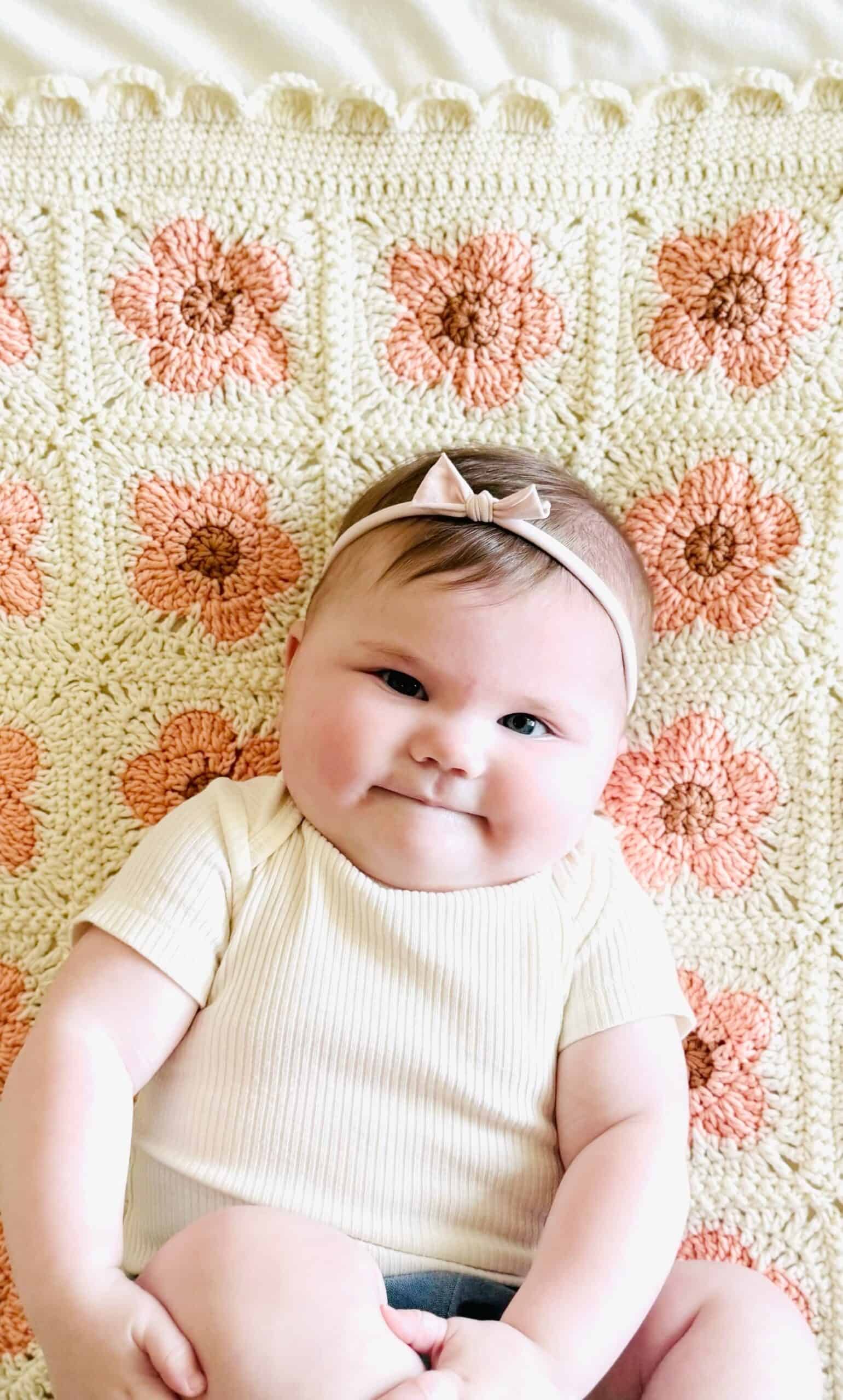 Crochet Desert Blush Field of Daisies Baby Blanket - Daisy Farm Crafts