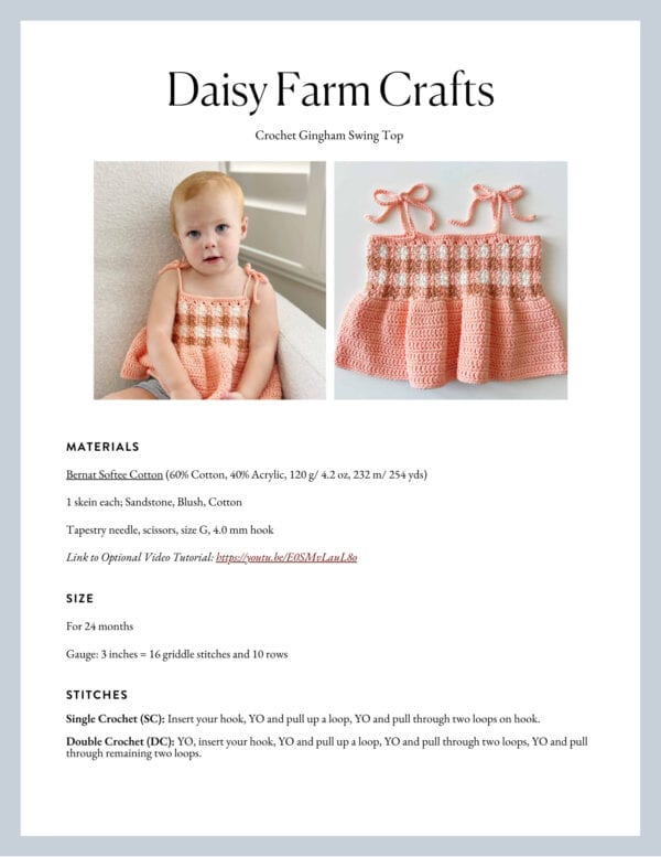 Crochet Gingham Swing Top (Size 24 months) - Daisy Farm Crafts