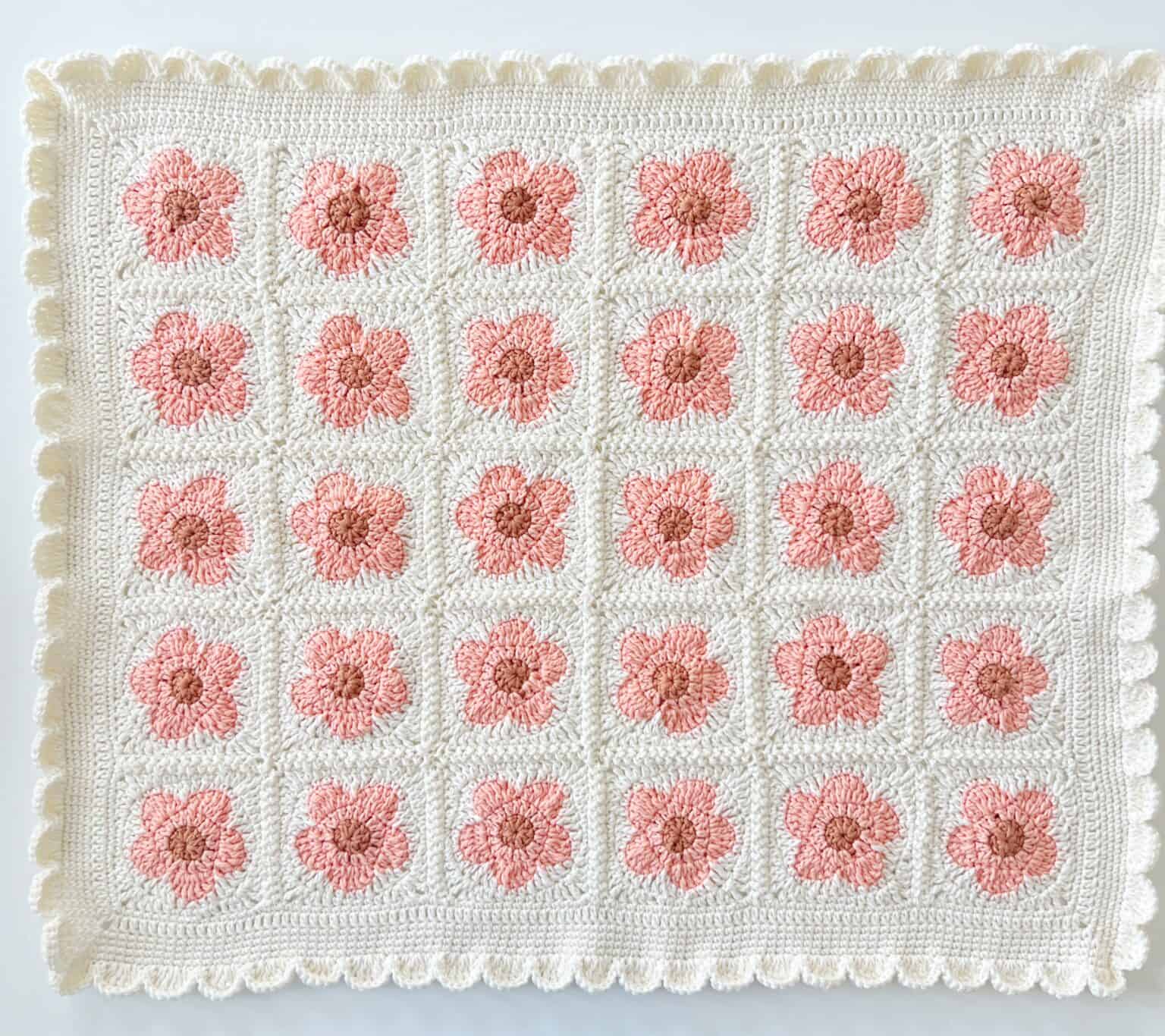 Crochet Desert Blush Field of Daisies Baby Blanket - Daisy Farm Crafts