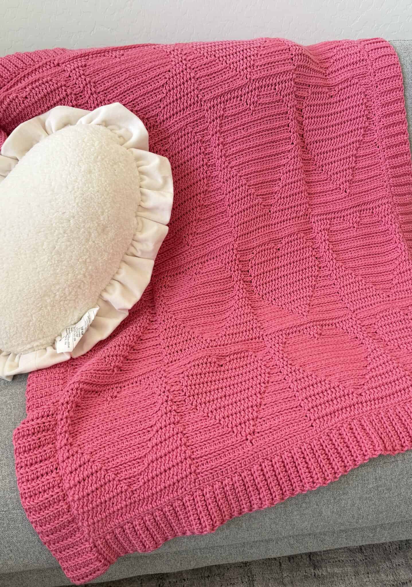 Crochet Textured Inverse Hearts Blanket - Daisy Farm Crafts