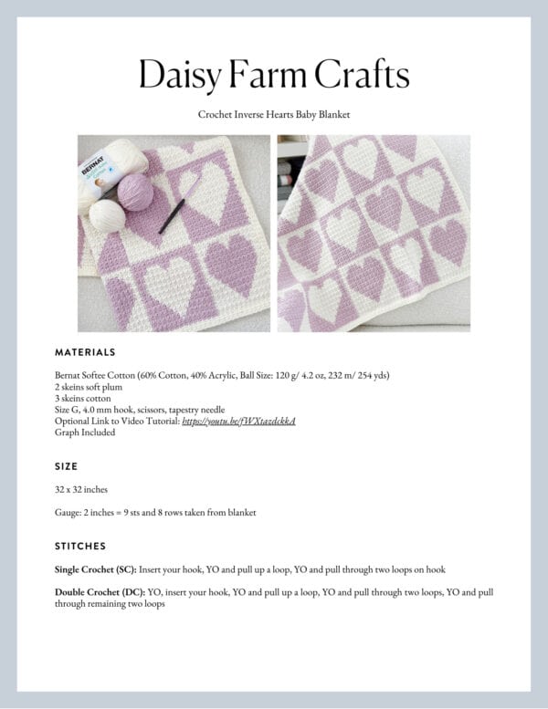Crochet Inverse Hearts Baby Blanket - Daisy Farm Crafts