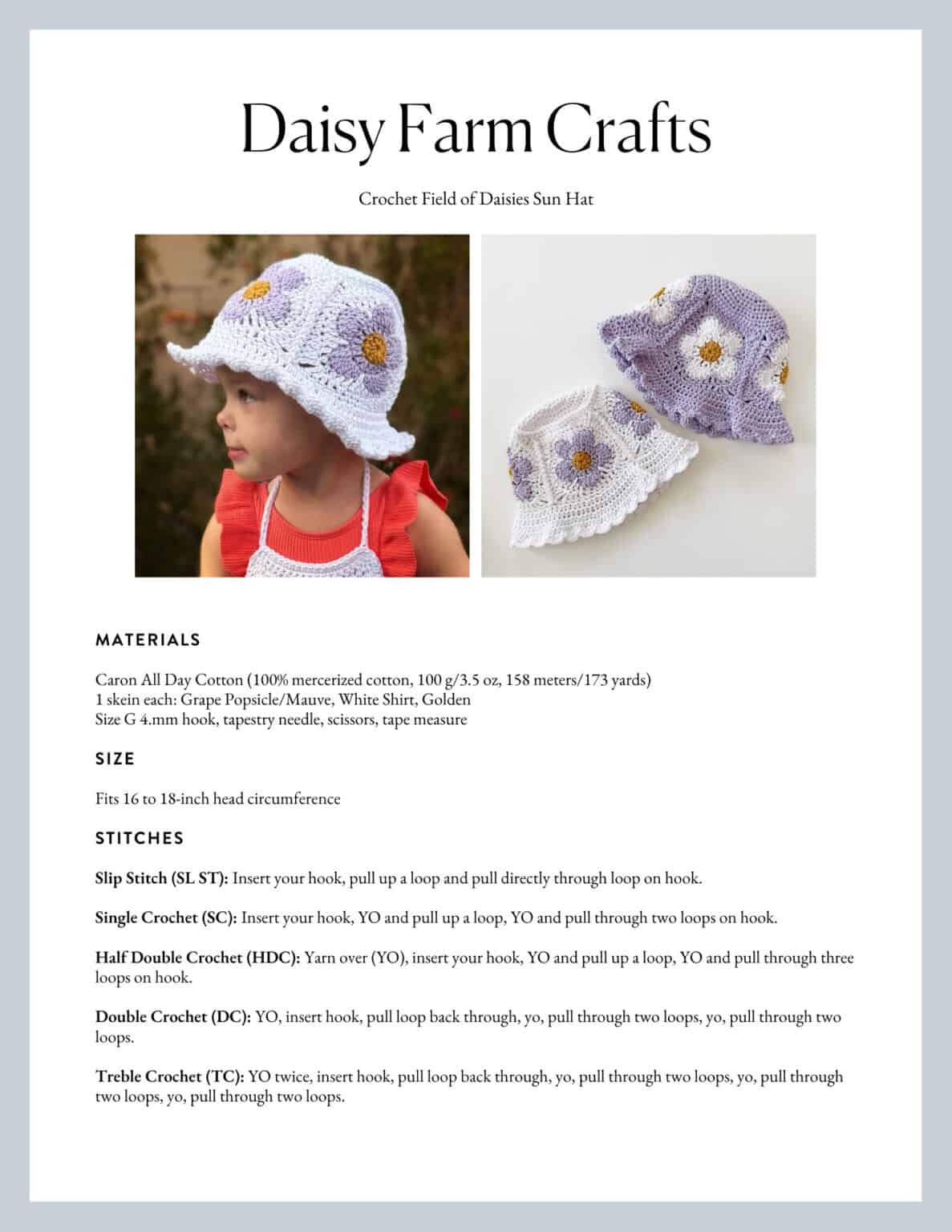 Crochet Field of Daisies Sun Hat - Daisy Farm Crafts