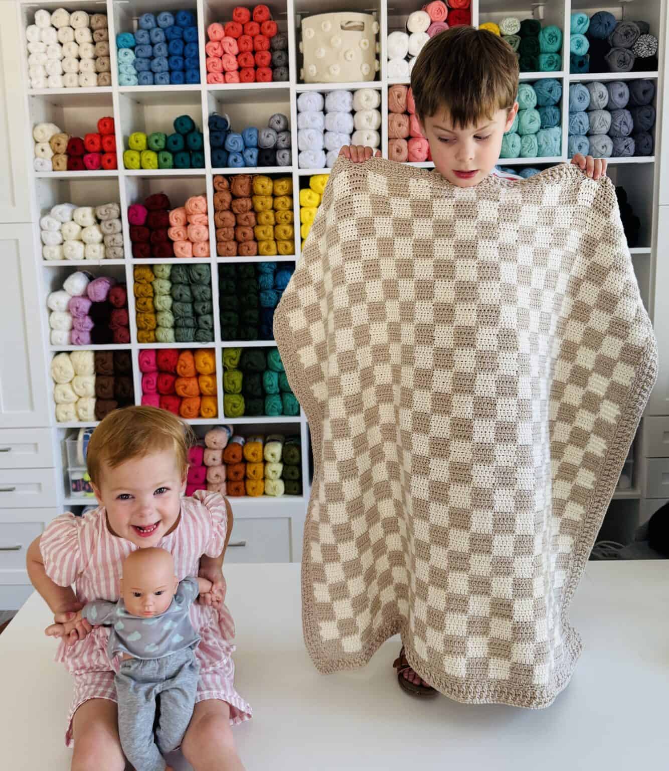 Crochet Checkerboard Blanket with a Rocky Ridge Border - Daisy Farm Crafts