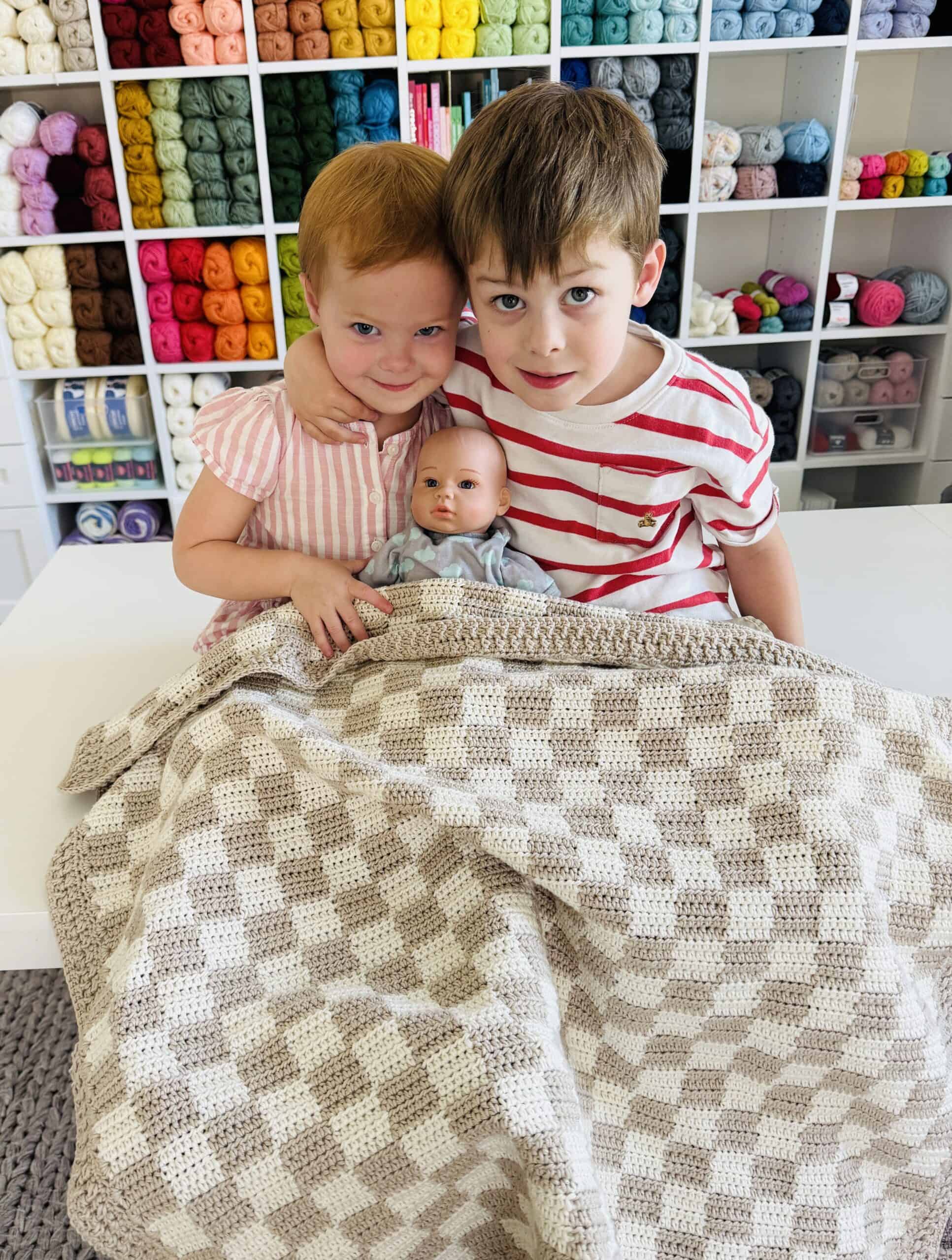 Crochet Checkerboard Blanket with a Rocky Ridge Border - Daisy Farm Crafts
