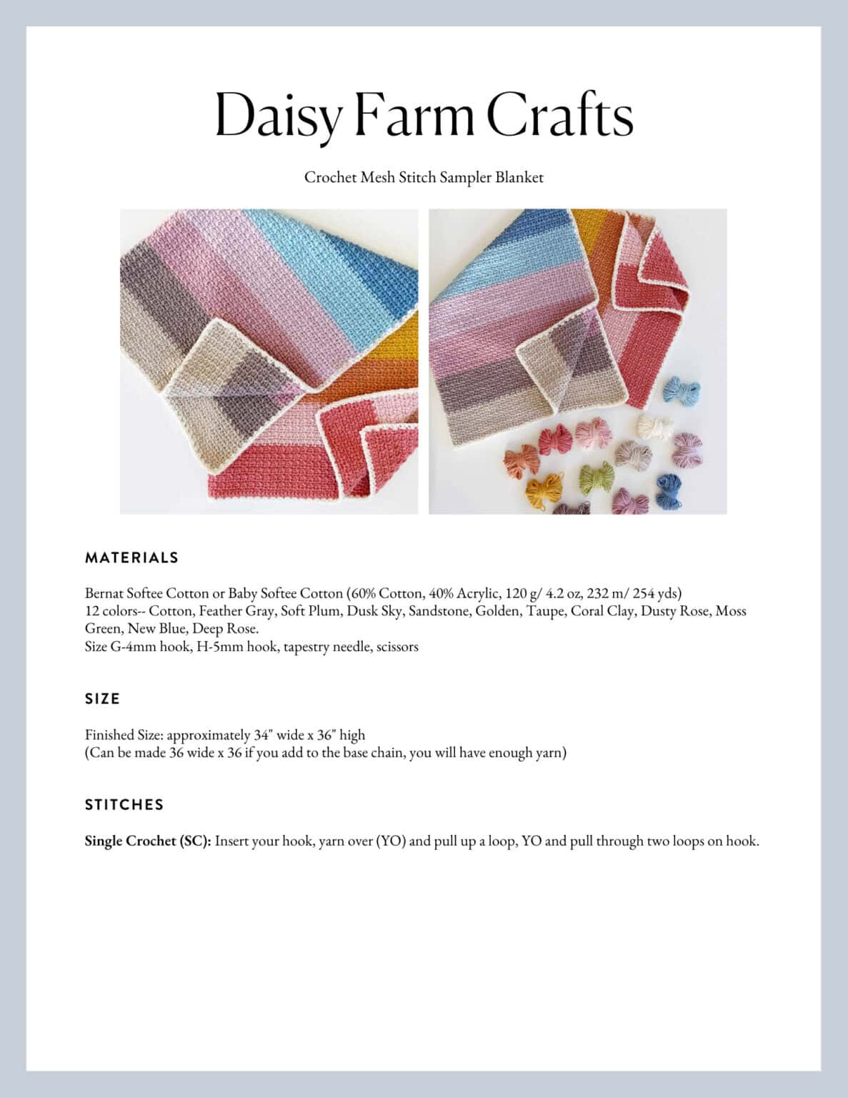 Crochet Mesh Stitch Sampler Blanket - Daisy Farm Crafts